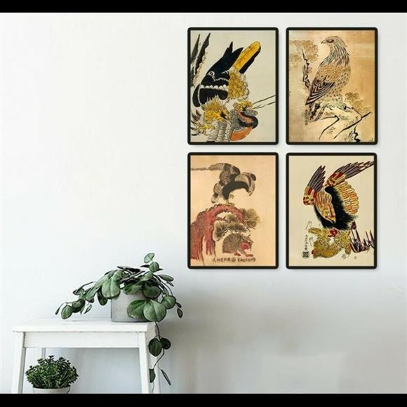Art | Japan Japanese Torii Kiyomasu Birds Wall Art Decor Set Of 4 Print ...